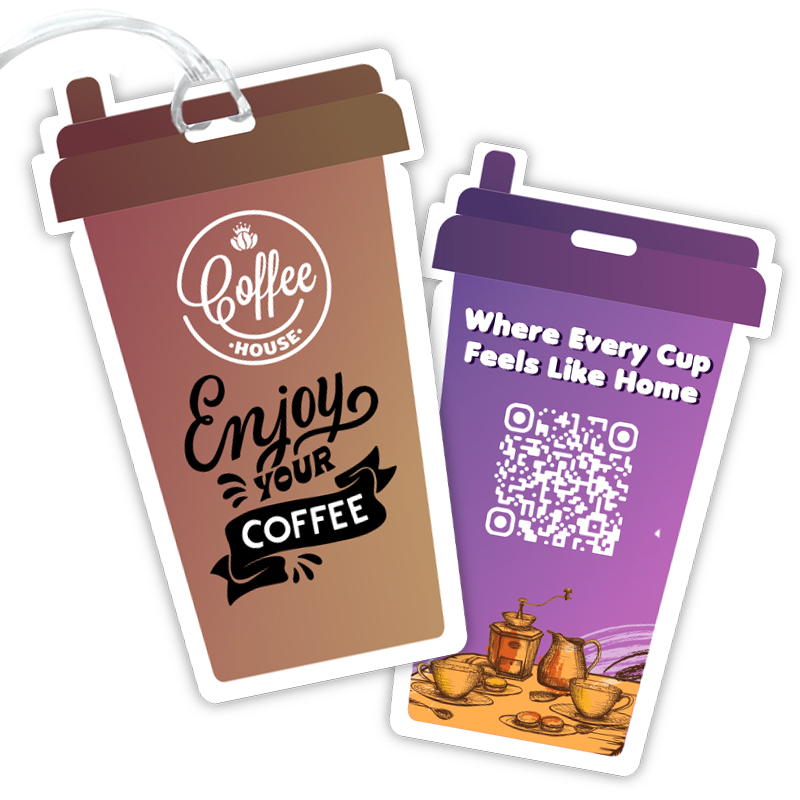 3"x5" Custom Coffee Cup Shaped Full Color Luggage Tags