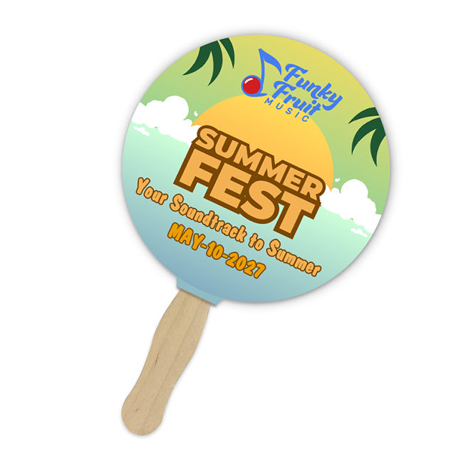 Custom 8.5 Inch Circle Full Color One Sided Hand Fans - 16 pt