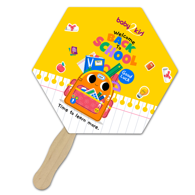 8x8 Inch Custom Hexagon Shape Full Color One Sided Hand Fans - 16 pt