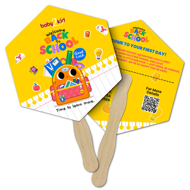 Custom 8x8 Inch Hexagon Shape Full Color Double Sided Hand Fans - 16 pt